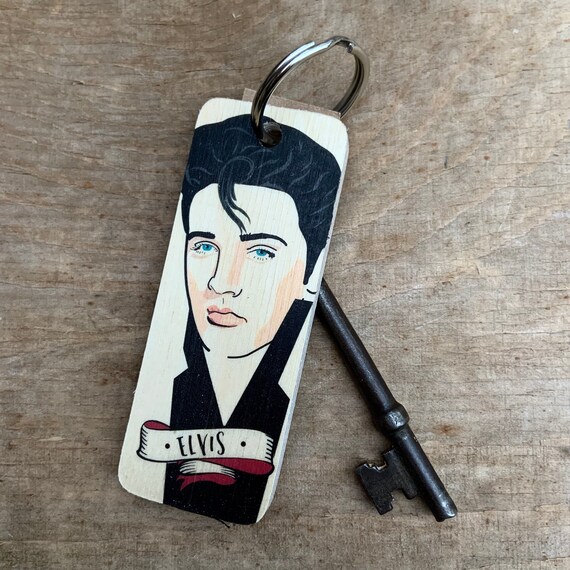Elvis Presley Character Wooden Keyring - Etsy 日本