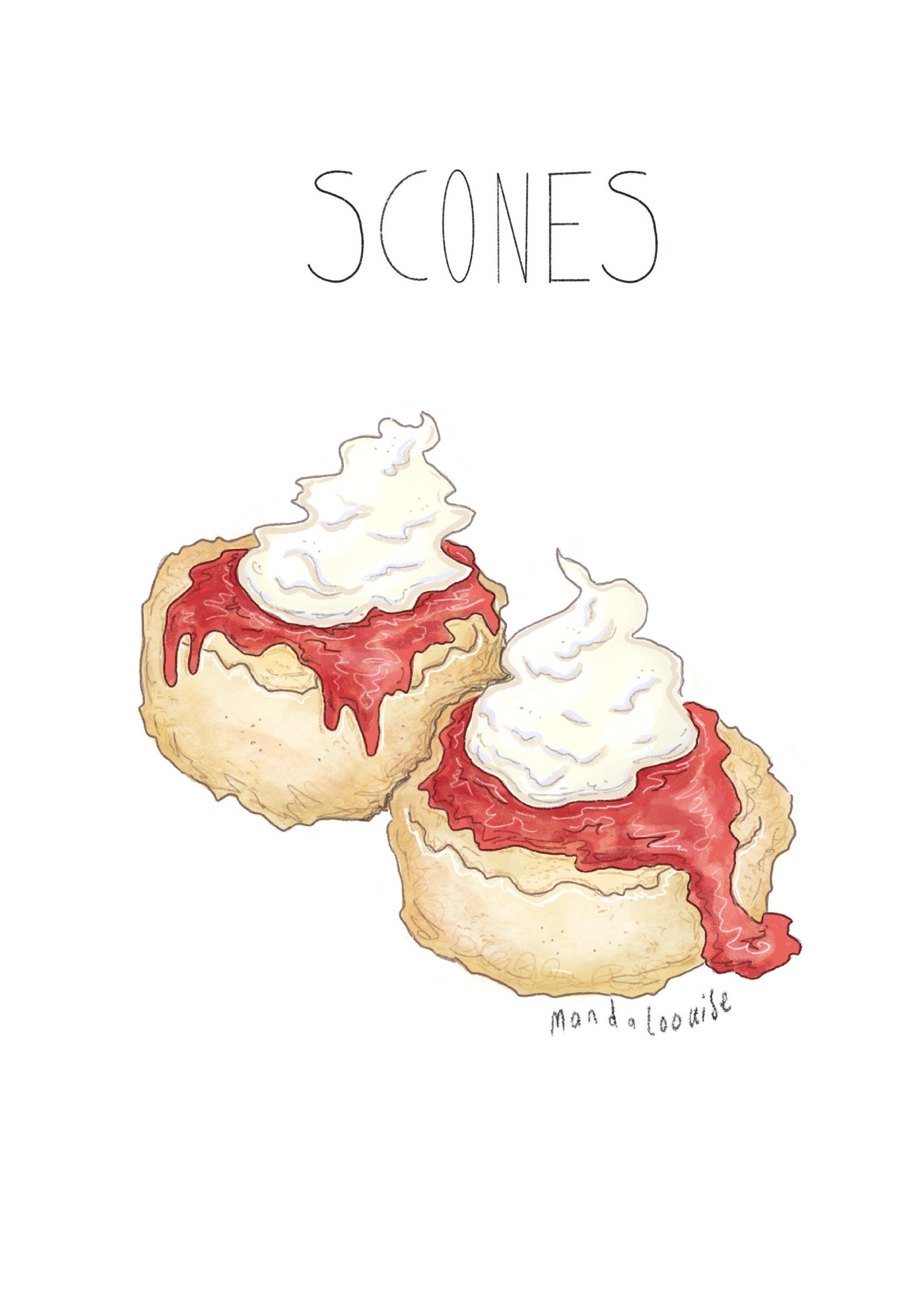 Cute Illustrated Cream Jam Scones British Cakes A6 | Etsy