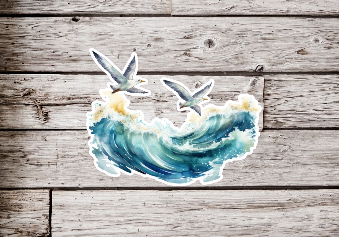 Ocean Waves Sticker, Ocean Sticker, Waves Sticker, Seagull Sticker ...