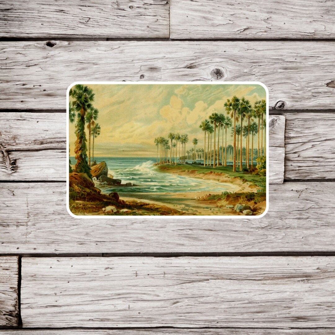 Vintage Beach Sticker, Beach Landscape Sticker, Palm Tree Sticker ...