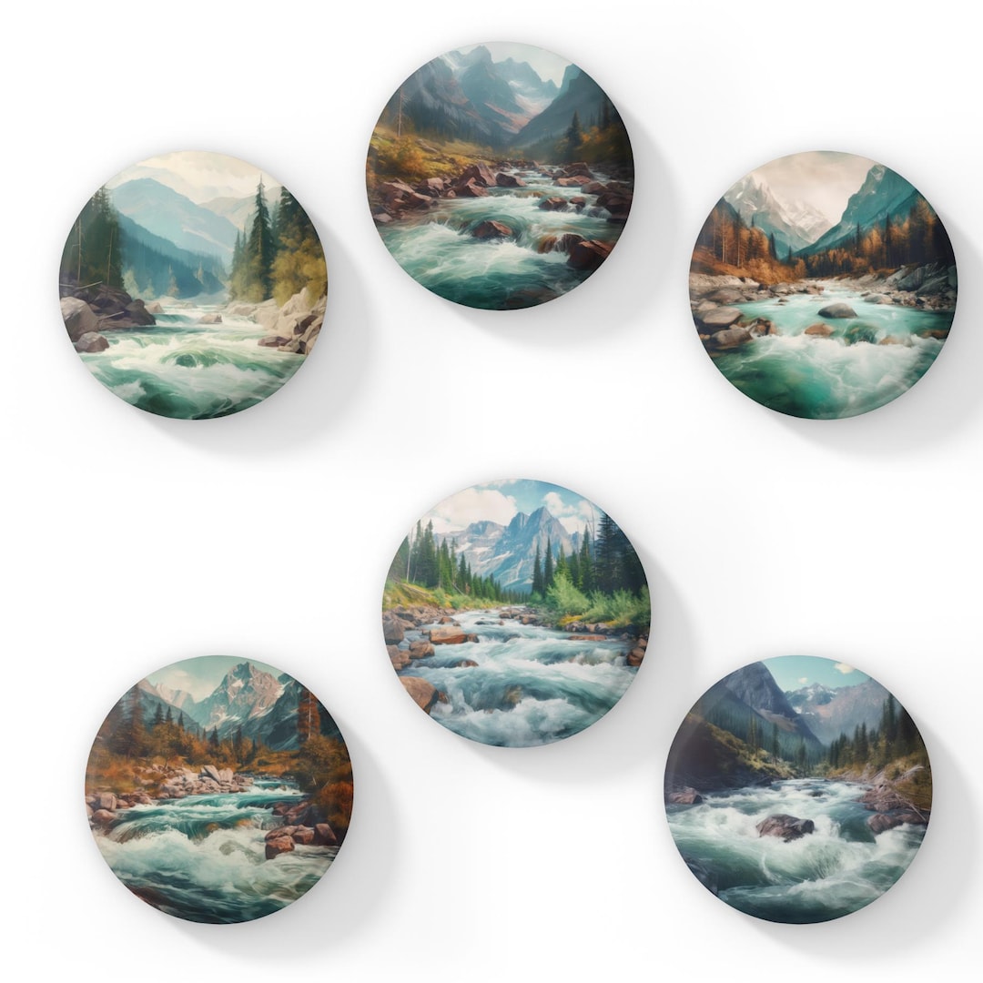 River Pin Button, River Keychain, River Magnet, River Landscape Magnet ...