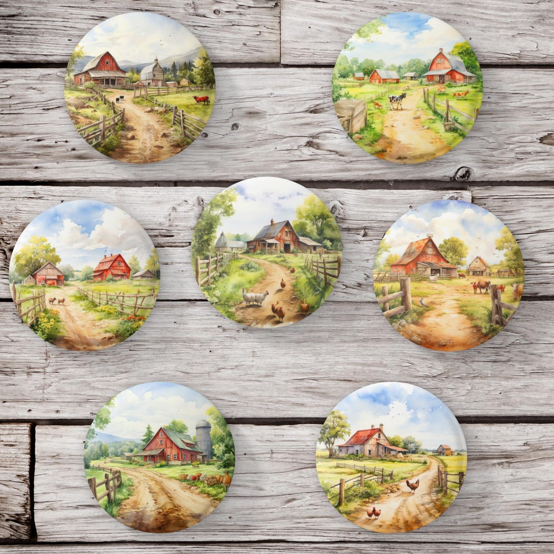 Farm Landscape Pin Button, Farm Keychain, Farm Magnet, Landscape Magnet ...