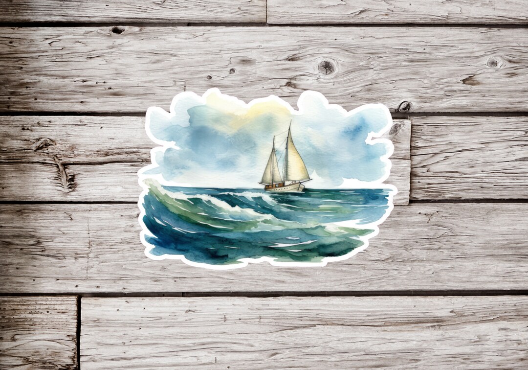Sail Boat Sticker, Ocean Waves Sticker, Ocean Sticker, Waterproof ...