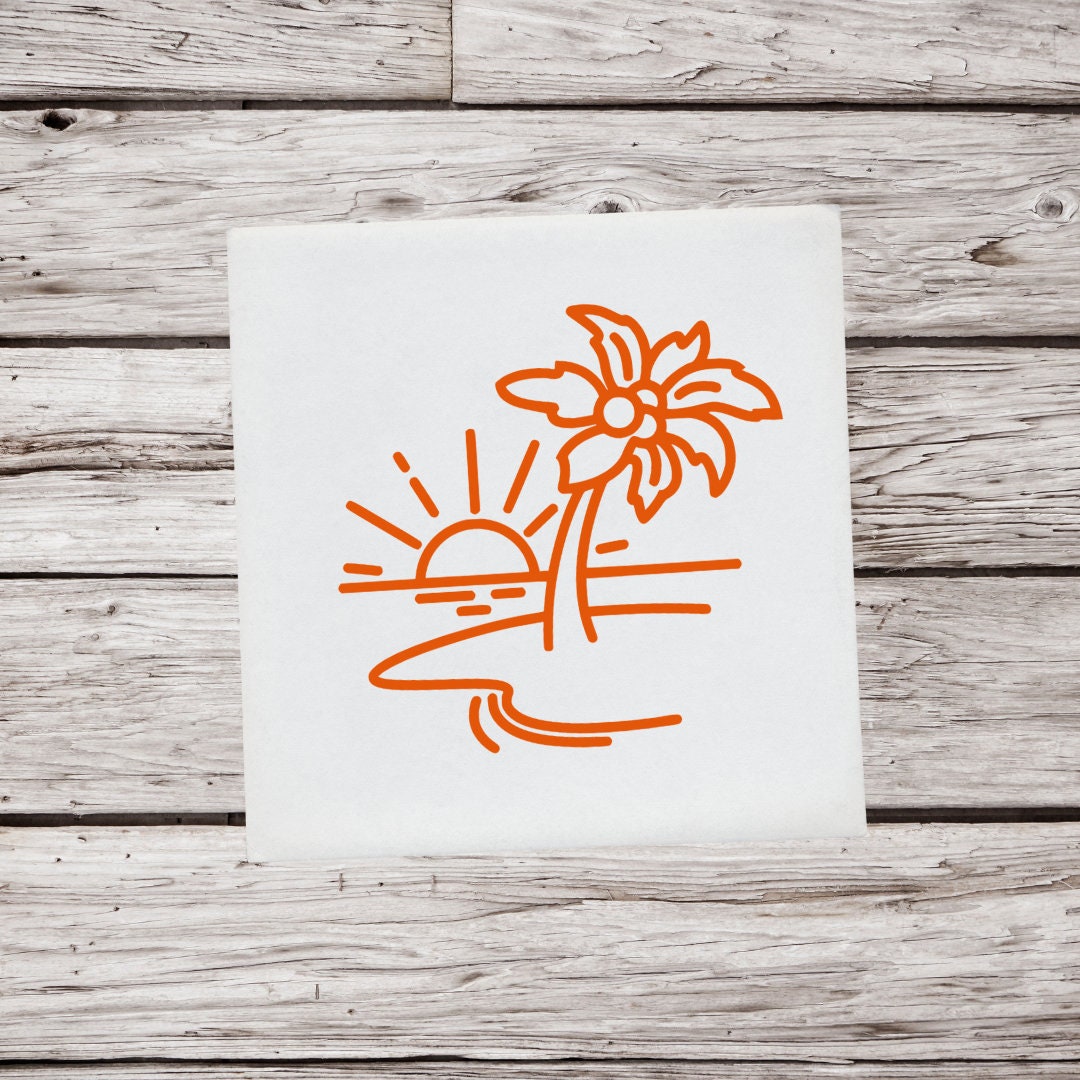 Sunset Beach Decal, Island Decal, Palm Tree Decal, Ocean Decal, Sunset ...