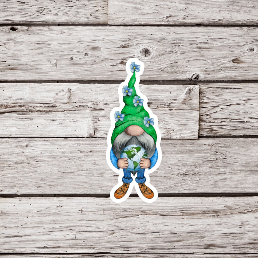 Earth Gnome Sticker, Waterproof Sticker, Earth Day Sticker, Gnome ...