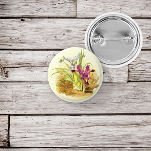 Orchid Pin, Flower Pin Back Button, Flower Pin, Natural History Pin ...