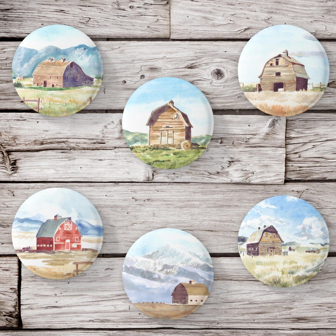 Watercolor Barn Pin, Barn Pin, Watercolor Landscape Pin, Farm Pin ...