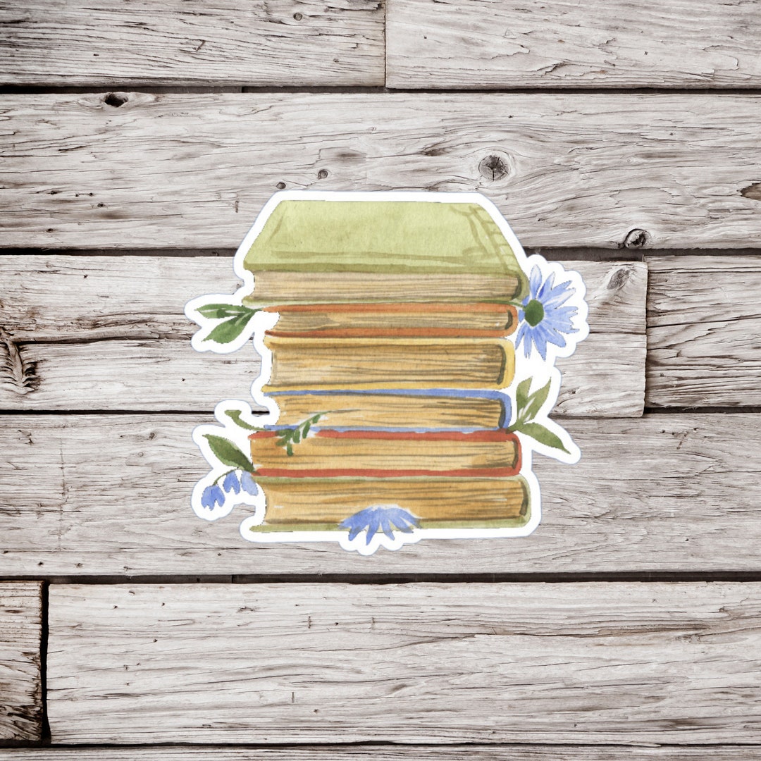 Stack of Books Sticker, Book Sticker, Reading Sticker, Floral Books ...