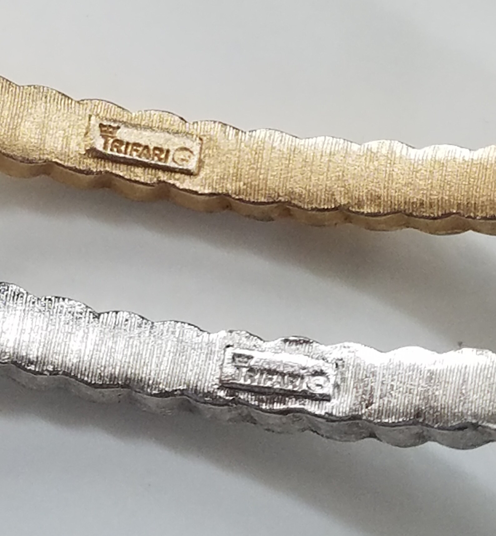Two Crown Trifari Vintage Bagel Bracelets, Silver Tone and Gold Tone ...