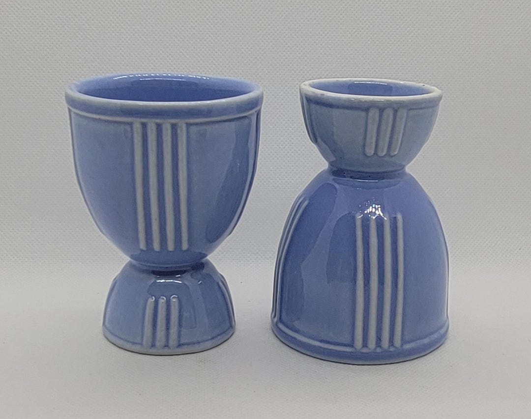 Pair of 2 Mid Century HANKSCRAFT Double Egg Cups, Periwinkle Deco ...