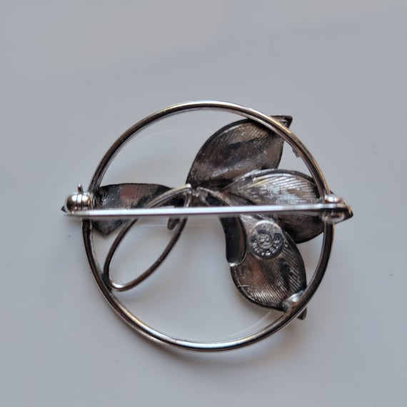 Mid Century Sterling Silver Floral Circle Brooch, Mar… - Gem
