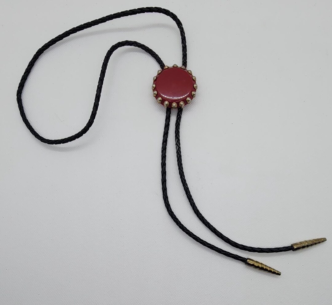 Vintage Carnelian Colored Button With Studs BOLO TIE, Black Leather Cord, 36.5 - Etsy
