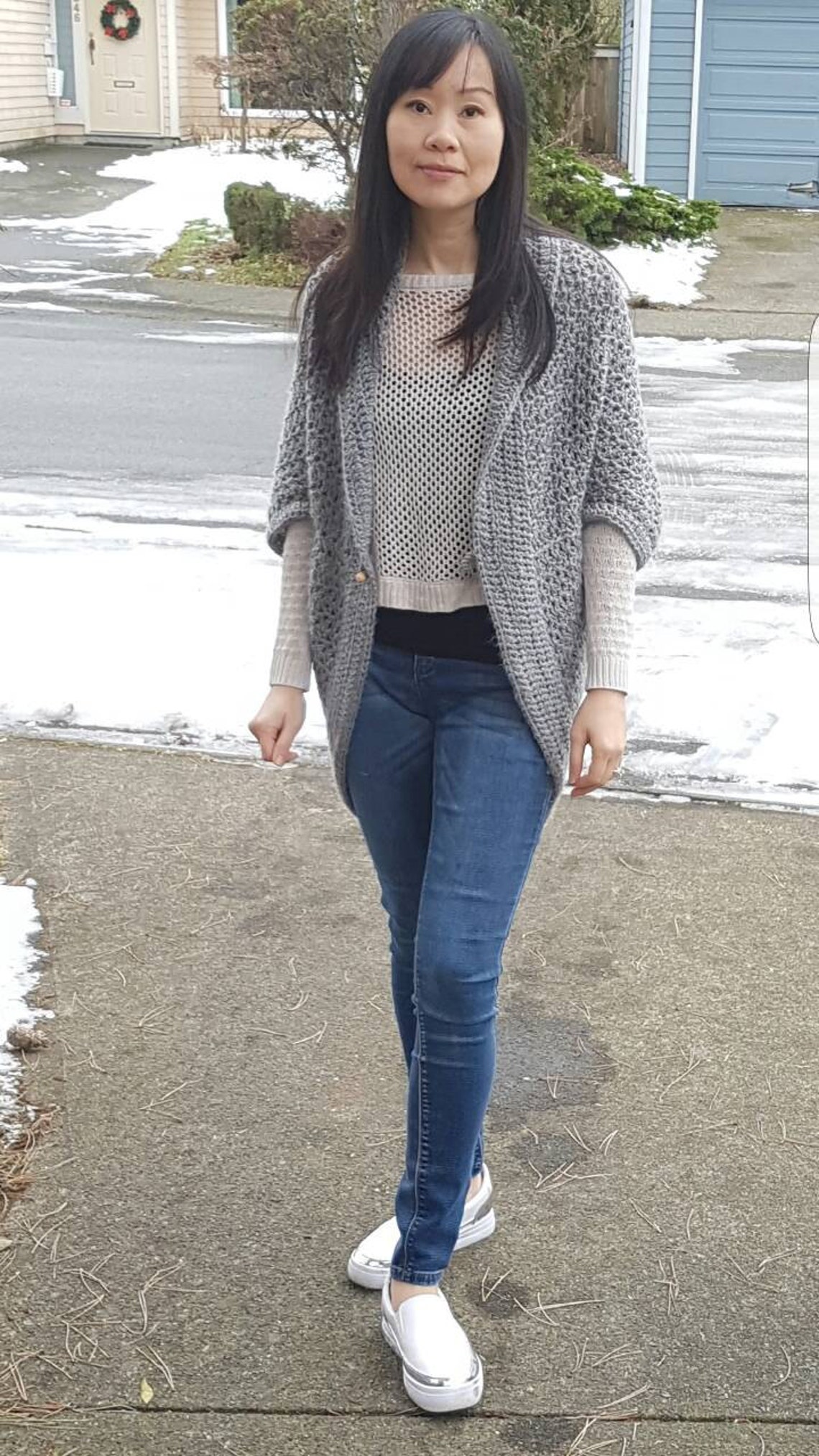 V-stitch Crochet Long Button Shrug Cardigan Pattern - Etsy Canada