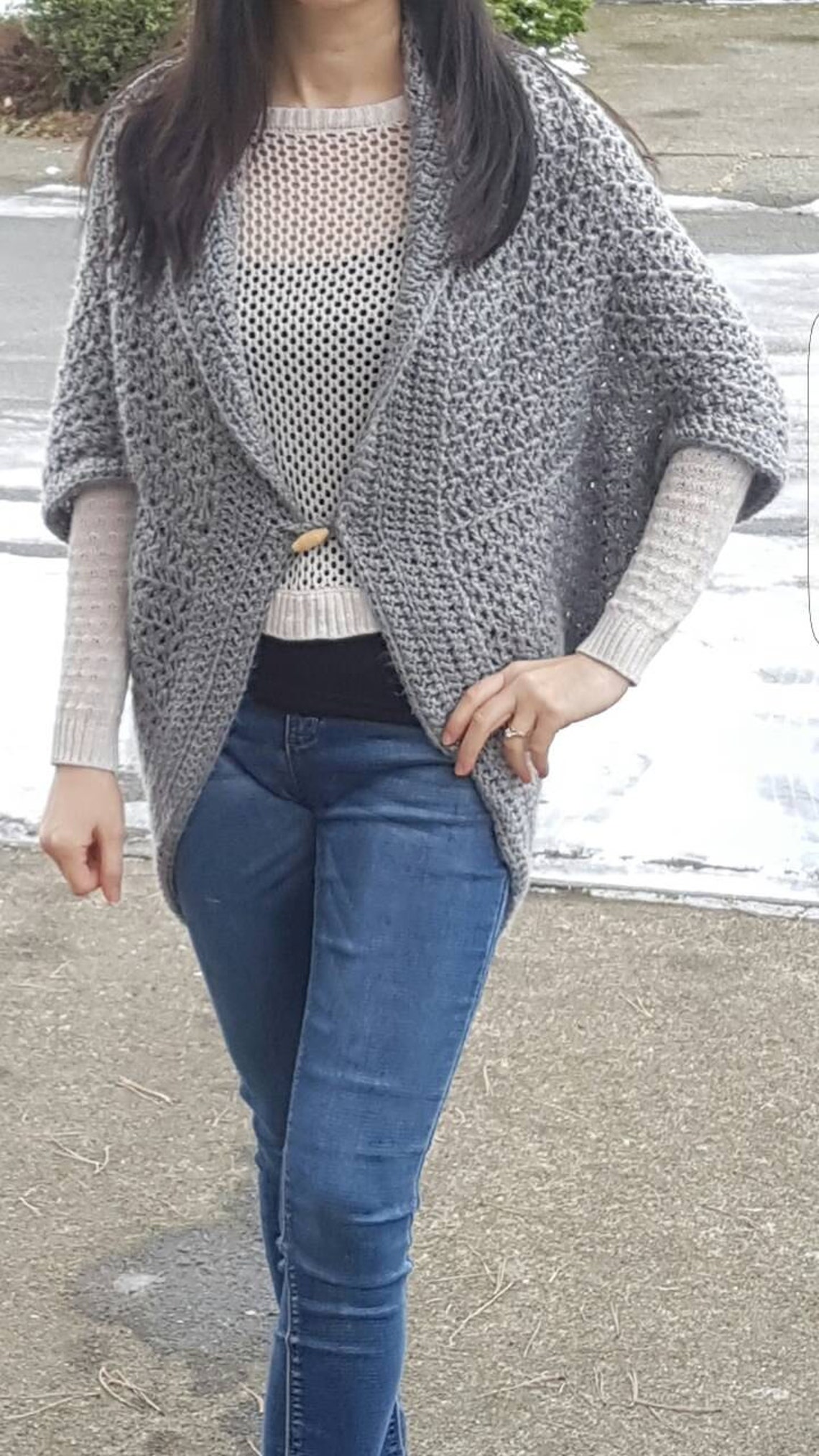 V-stitch Crochet Long Button Shrug Cardigan Pattern - Etsy Canada