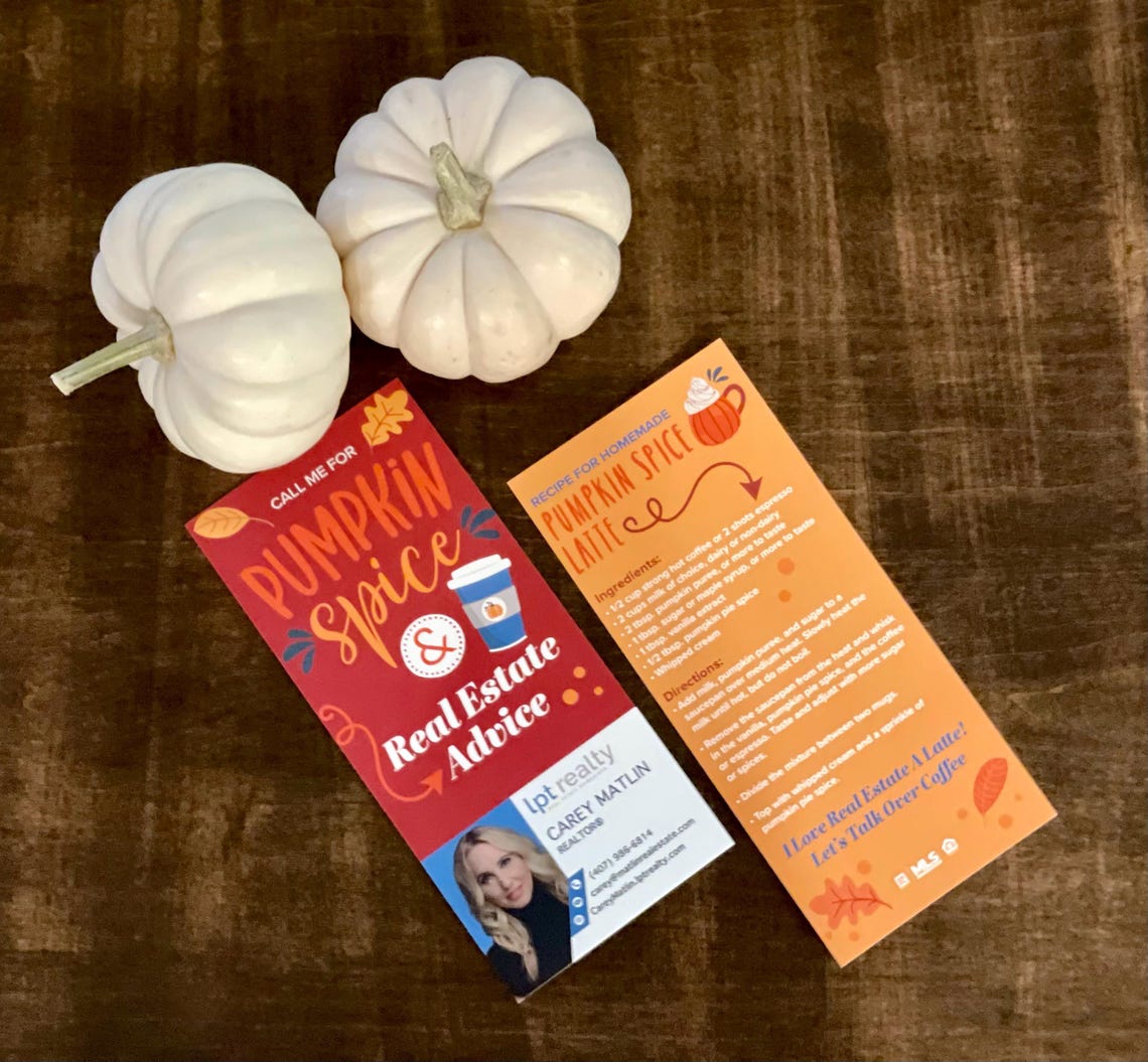 Pumpkin Spice & Real Estate Advice Rack Card, Real Estate Farming ...