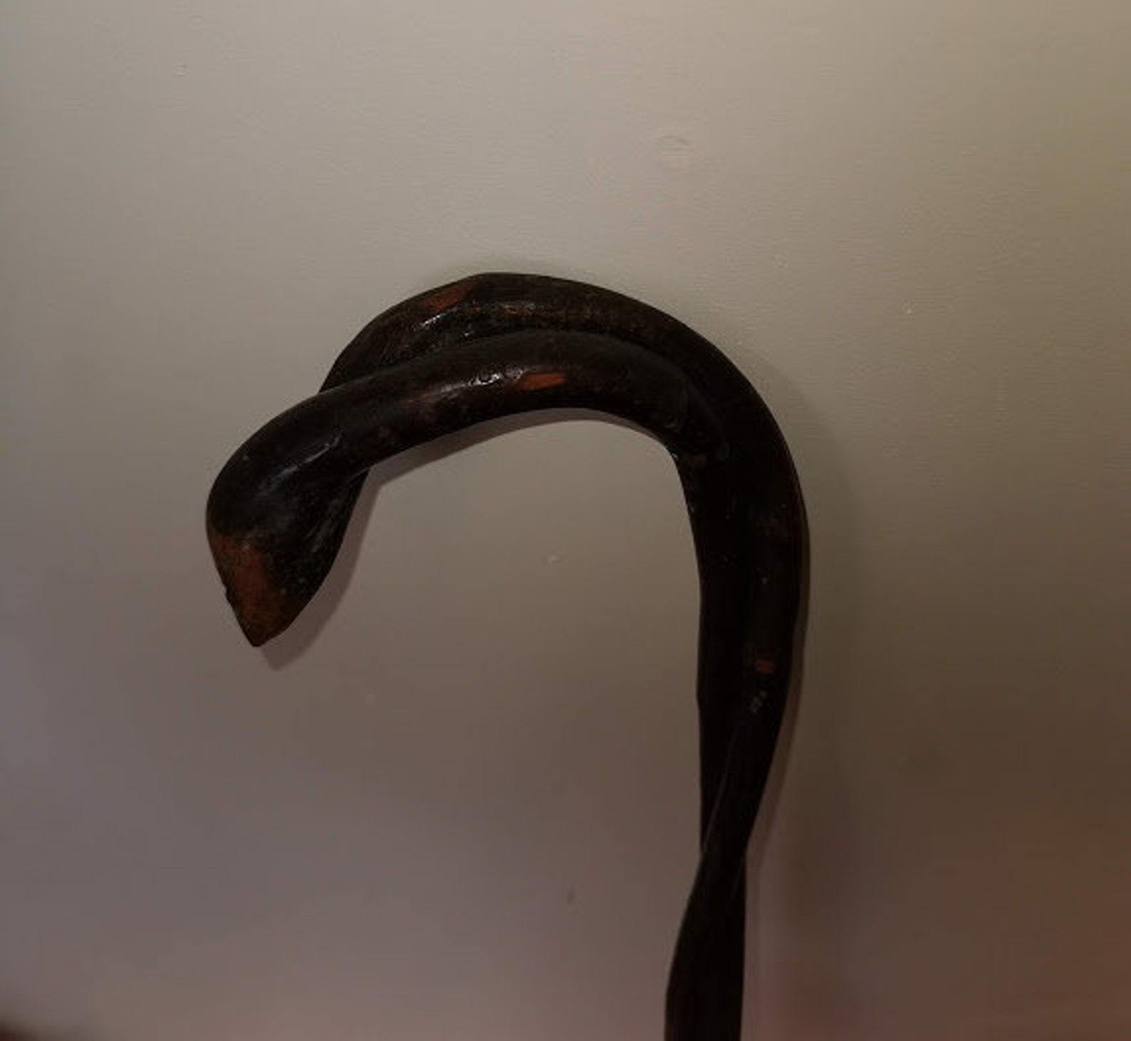 Unusual Gnarled Twisted Knobbly Wooden Walking Stick Cane With Snake ...