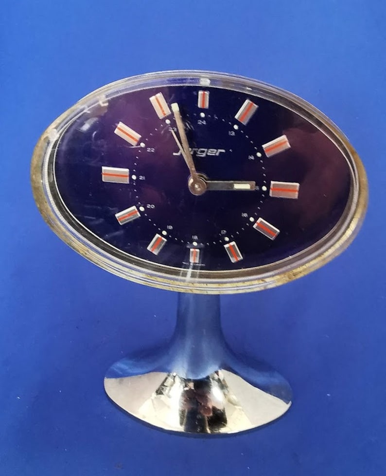 Rare JERGER Desk Alarm Clock Germany With Pedestal Sputnik Space Age ...