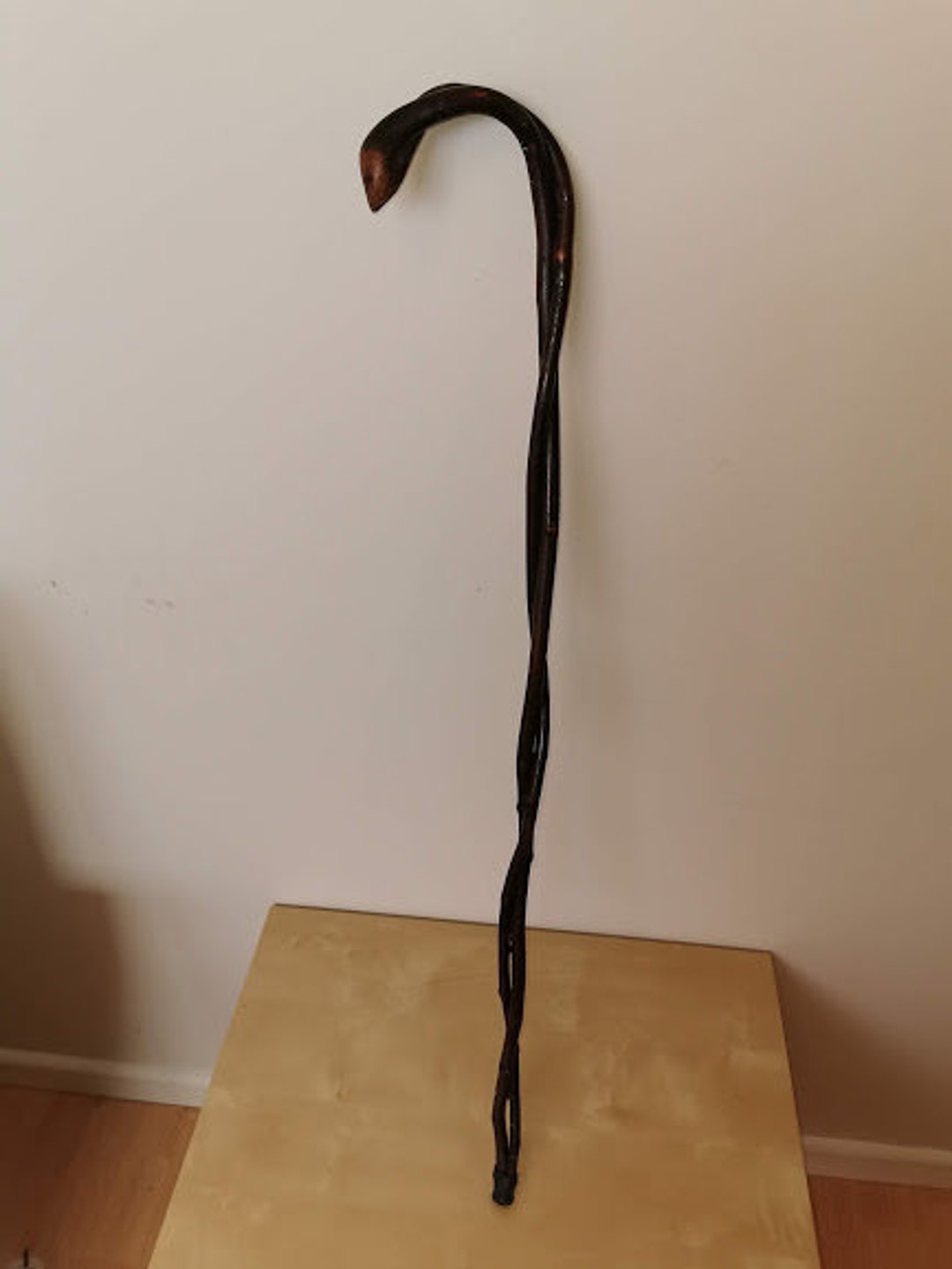 Unusual Gnarled Twisted Knobbly Wooden Walking Stick Cane With Snake ...