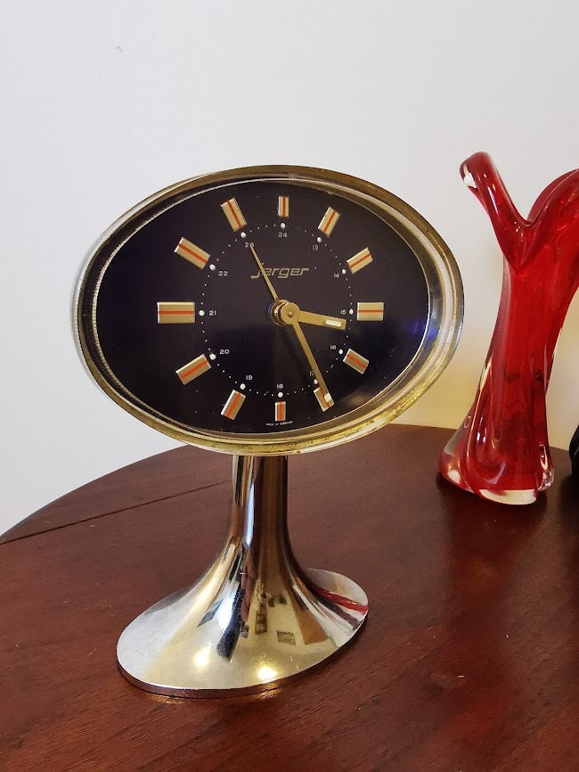 Rare JERGER Desk Alarm Clock Germany With Pedestal Sputnik Space Age ...