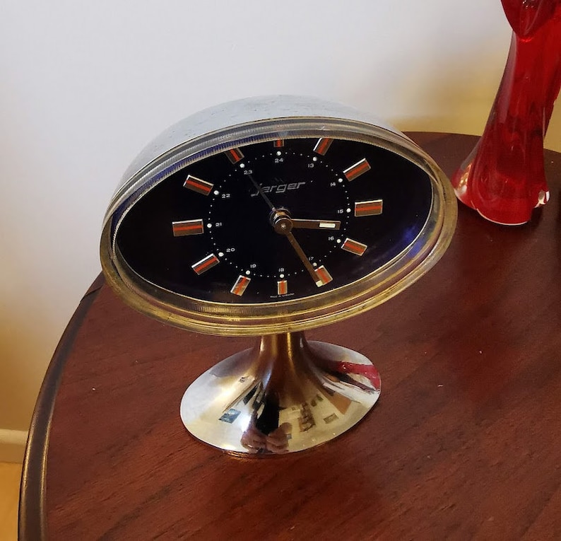 Rare JERGER Desk Alarm Clock Germany With Pedestal Sputnik Space Age ...