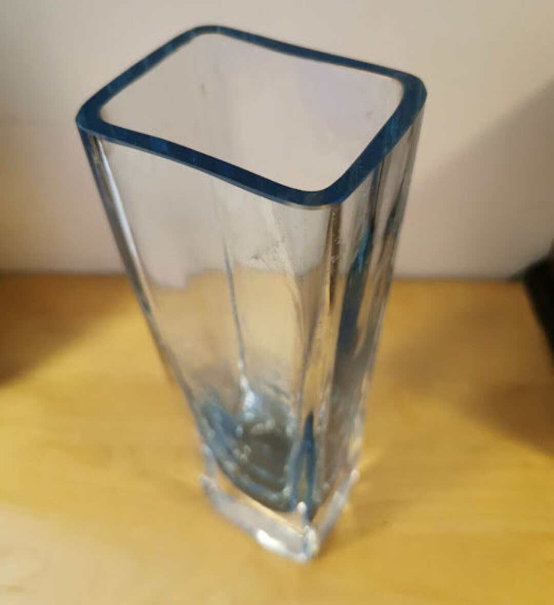 Vintage Heavy Flat Rectangular Blue and Clear Glass Vase Hand Blown - Etsy