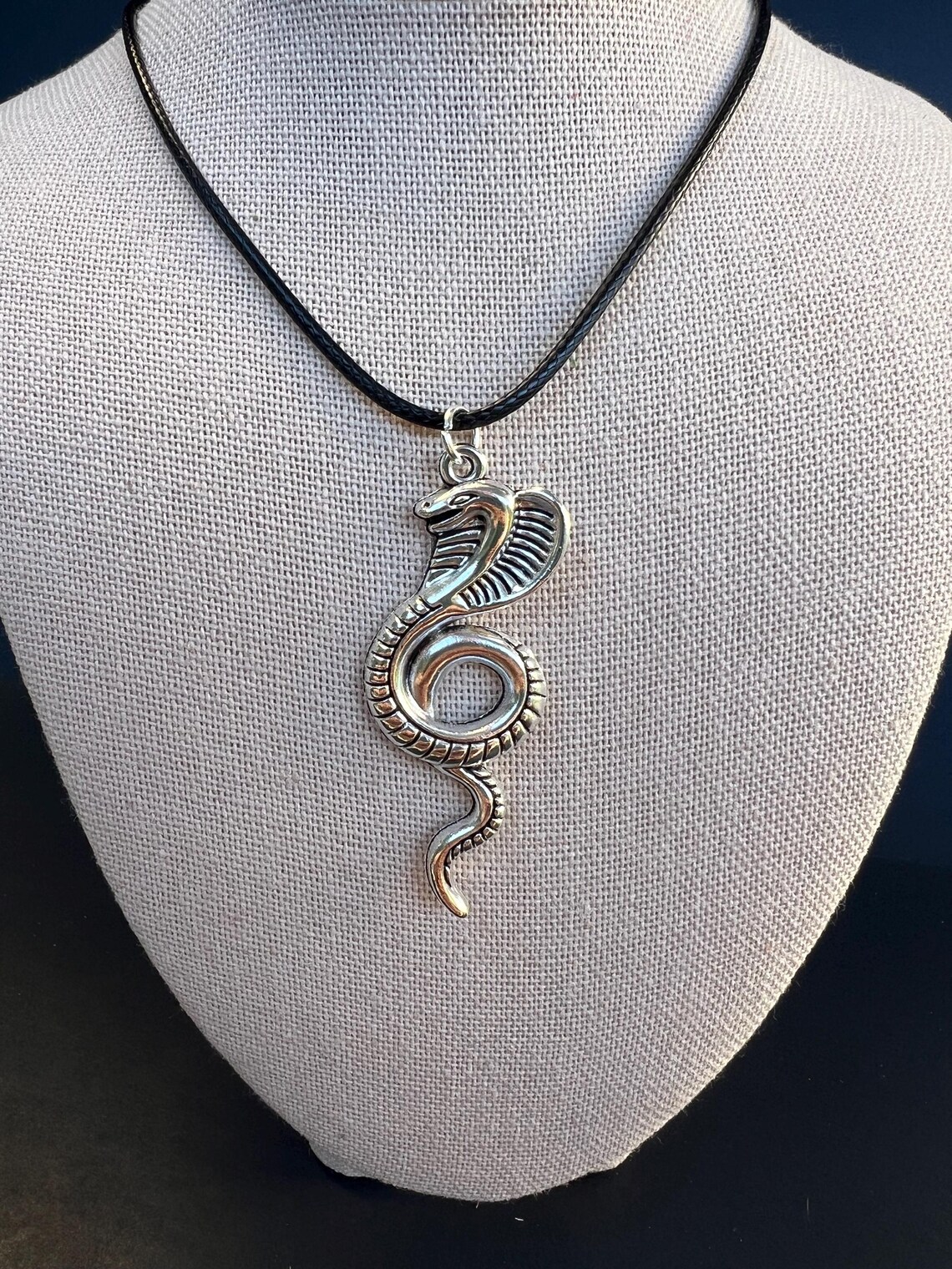 Silver Cobra Snake Charm Cord Necklace - Etsy