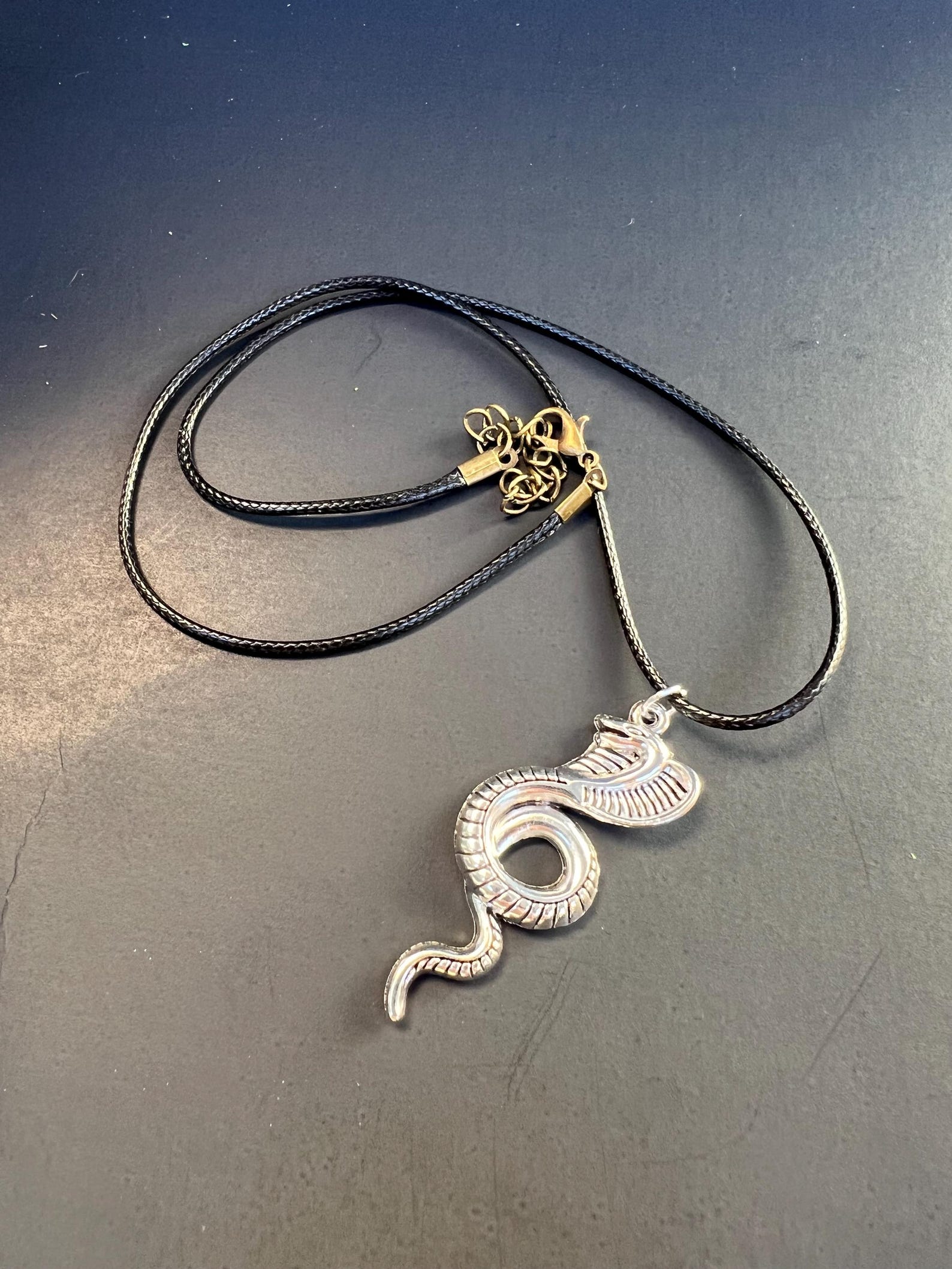 Silver Cobra Snake Charm Cord Necklace - Etsy