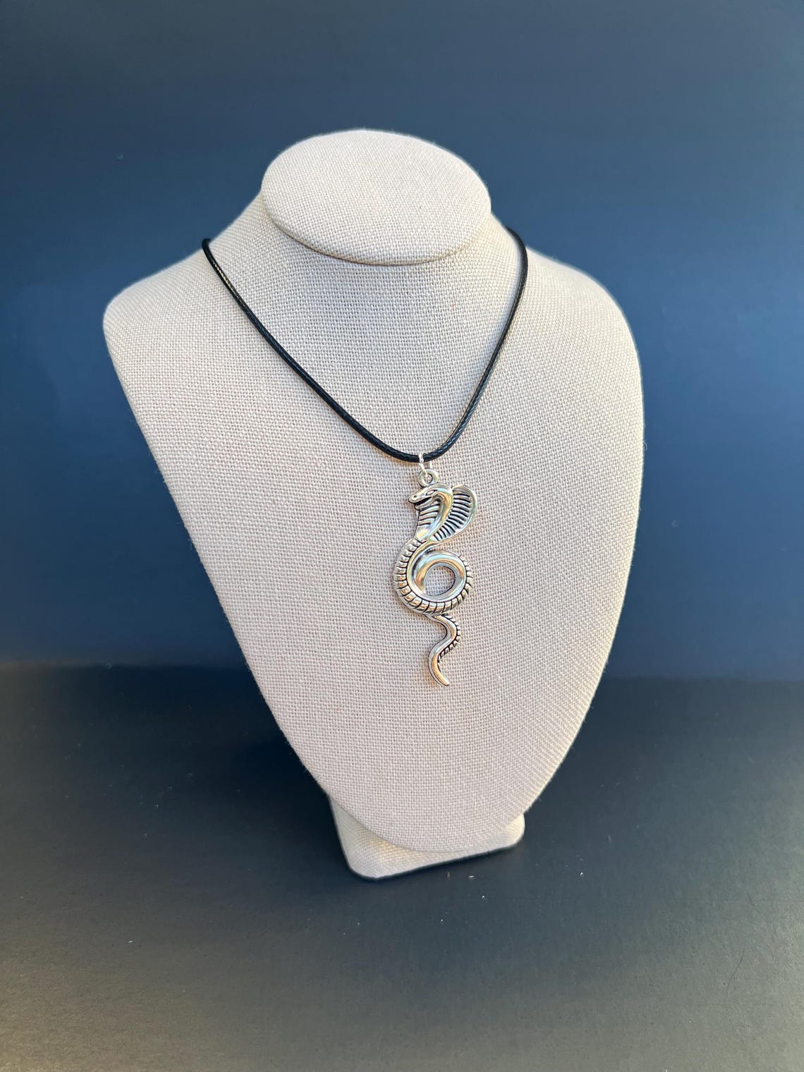 Silver Cobra Snake Charm Cord Necklace - Etsy