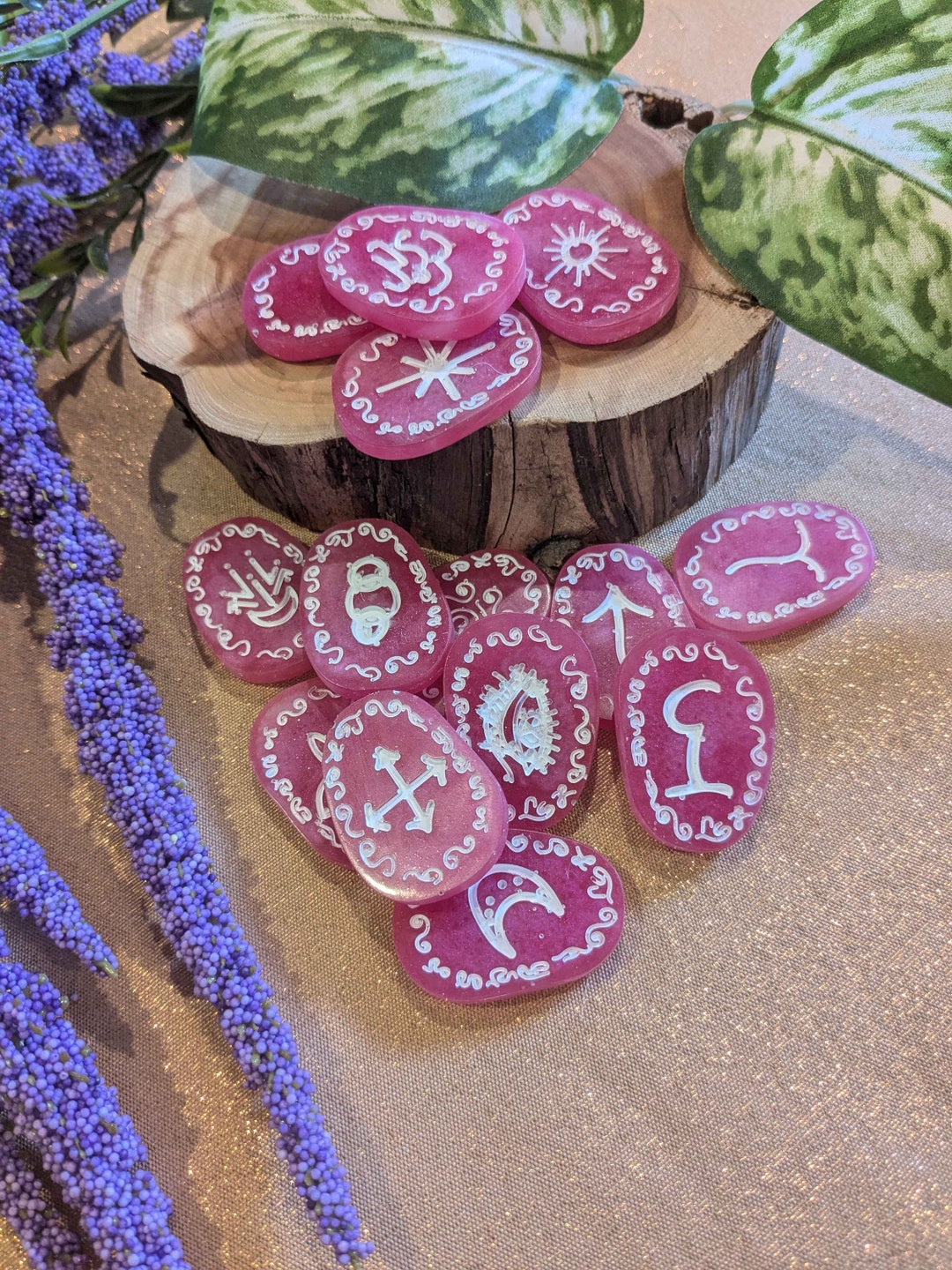 Witches Runes: Set of 14 Pink Glitter / White Letters B Grade - Etsy