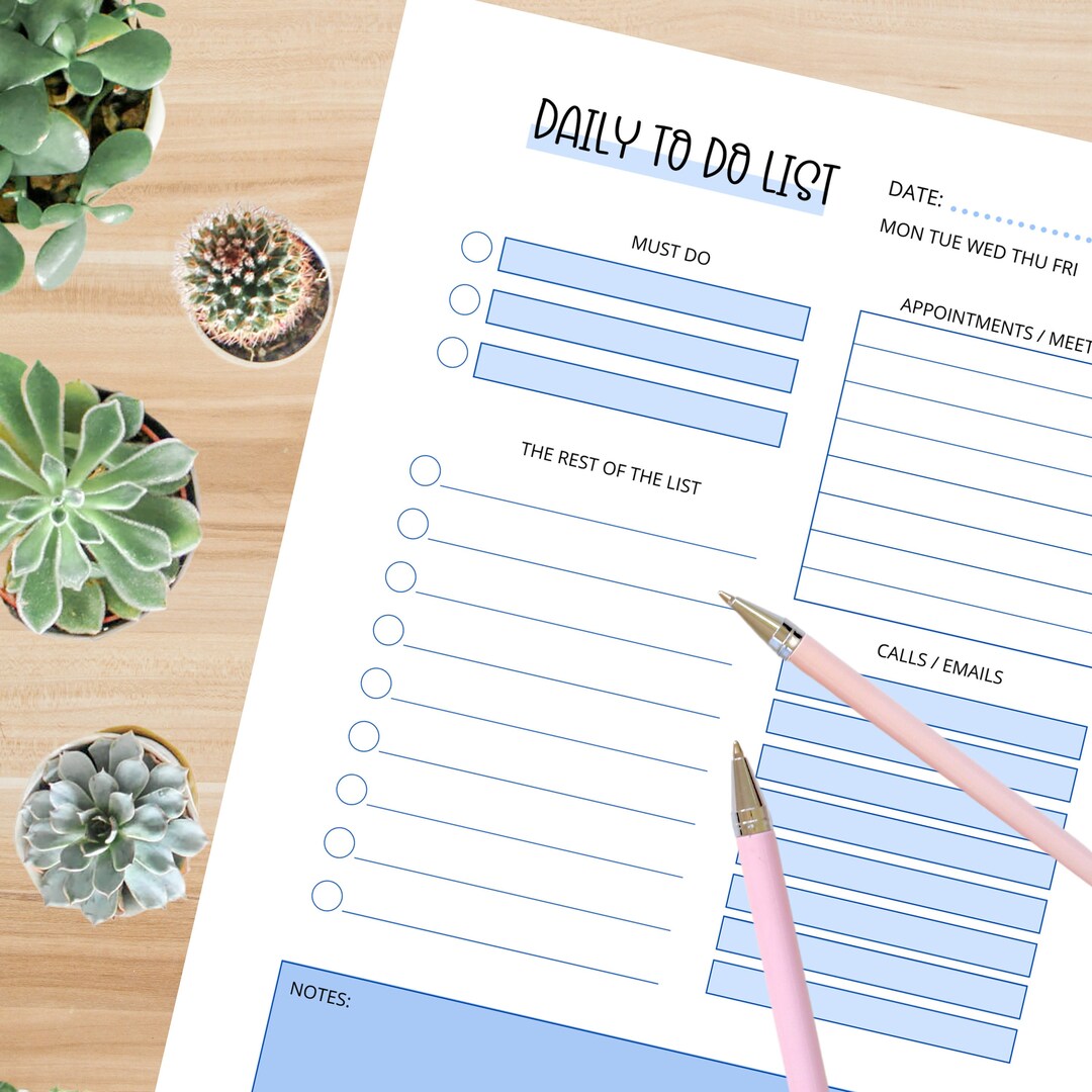 Blue Daily To-do List Printable: Comprehensive Planner (PDF Download ...