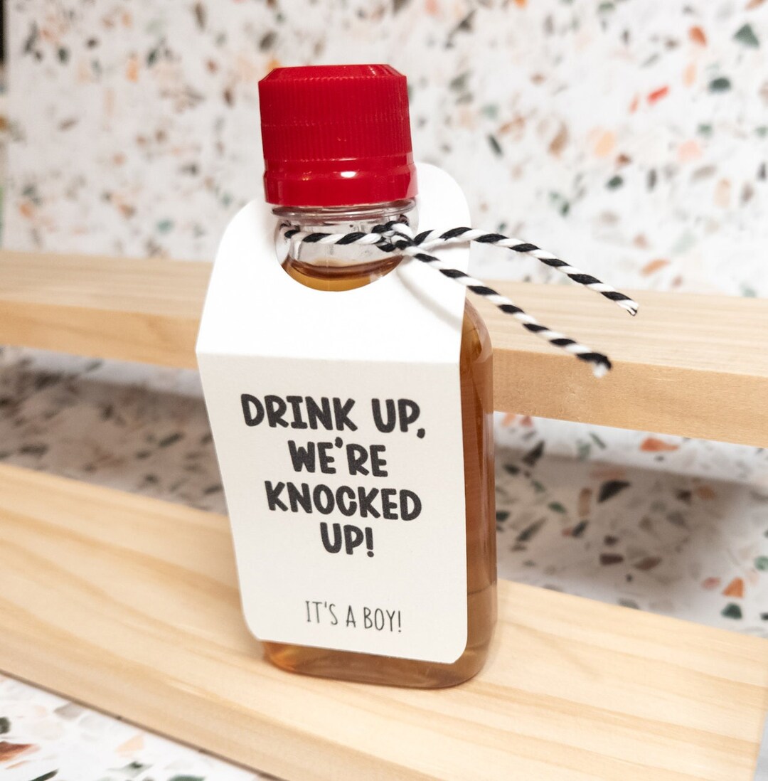 Drink Up, We're Knocked Up! Baby Announcement, Mini Alcohol Tags ...