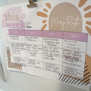 Weekly School & Home Planner | 5-day Chart for Organizing Subjects ...