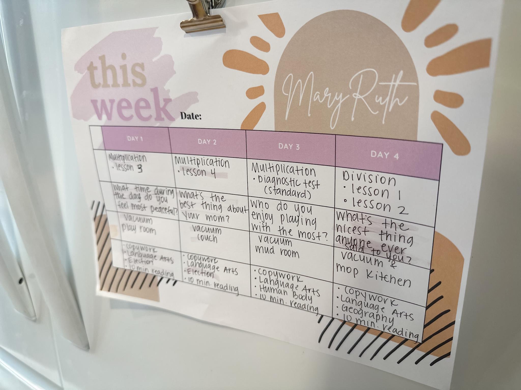 Weekly School & Home Planner | 5-day Chart for Organizing Subjects ...