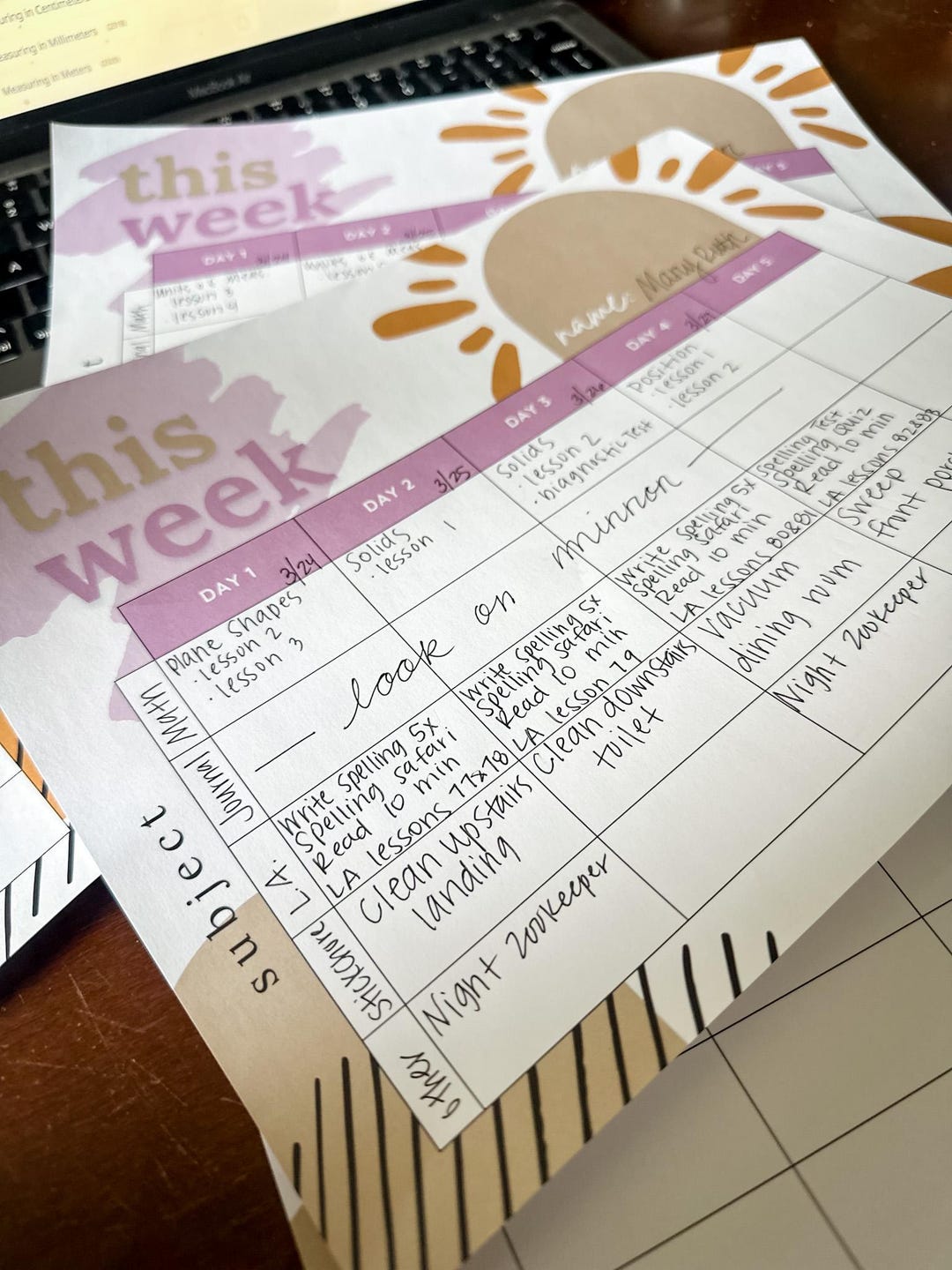 Weekly School & Home Planner | 5-day Chart for Organizing Subjects ...