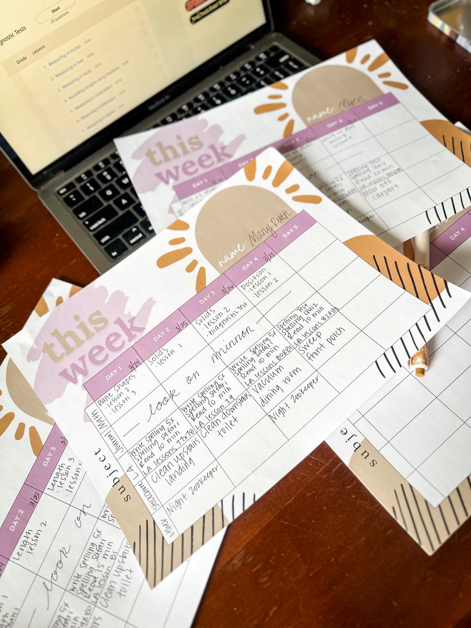 Weekly School & Home Planner | 5-day Chart for Organizing Subjects ...