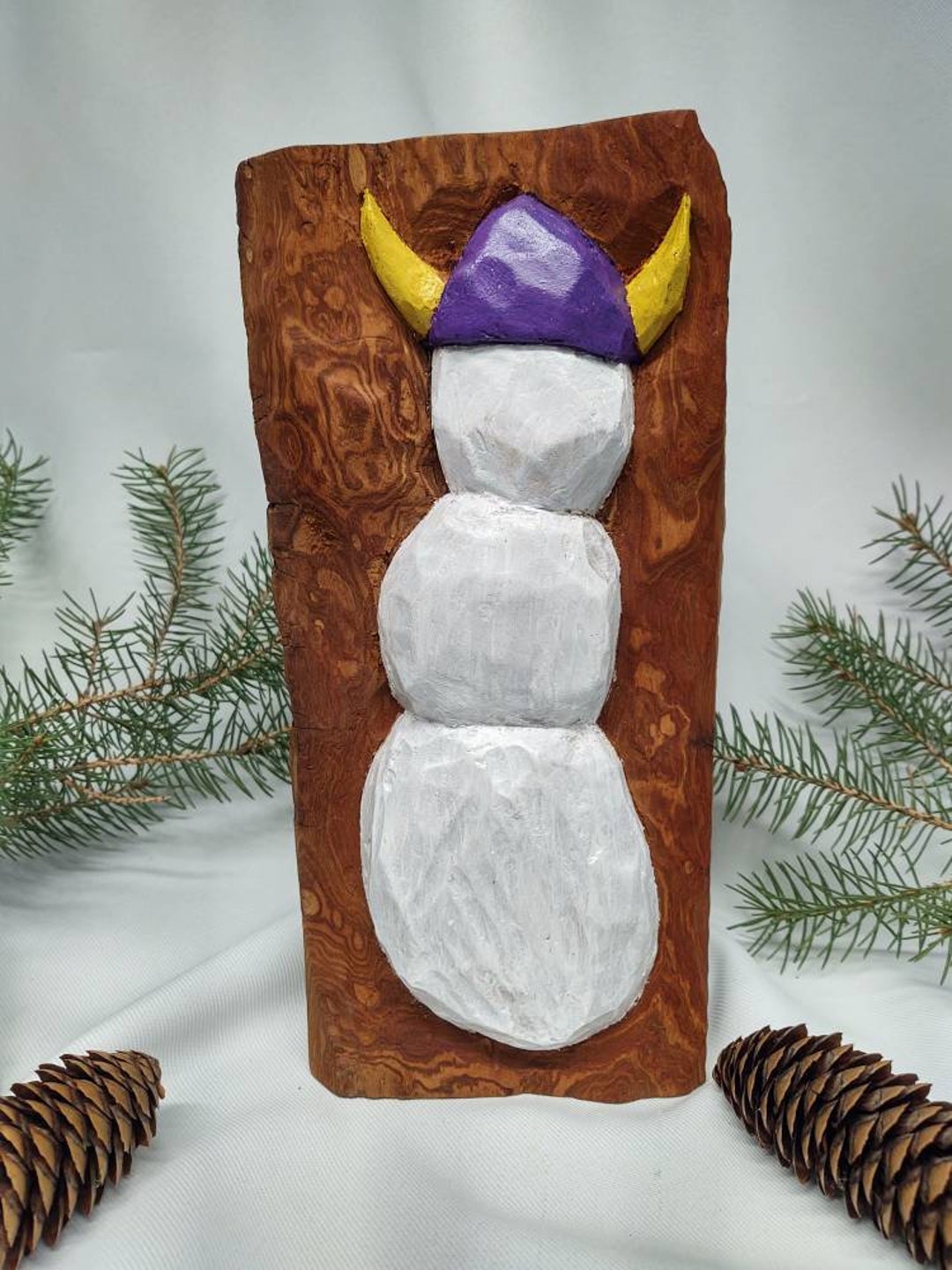 Snowman Handcarved, Winter Decorations, Carved Cottonwood Bark, Vikings ...