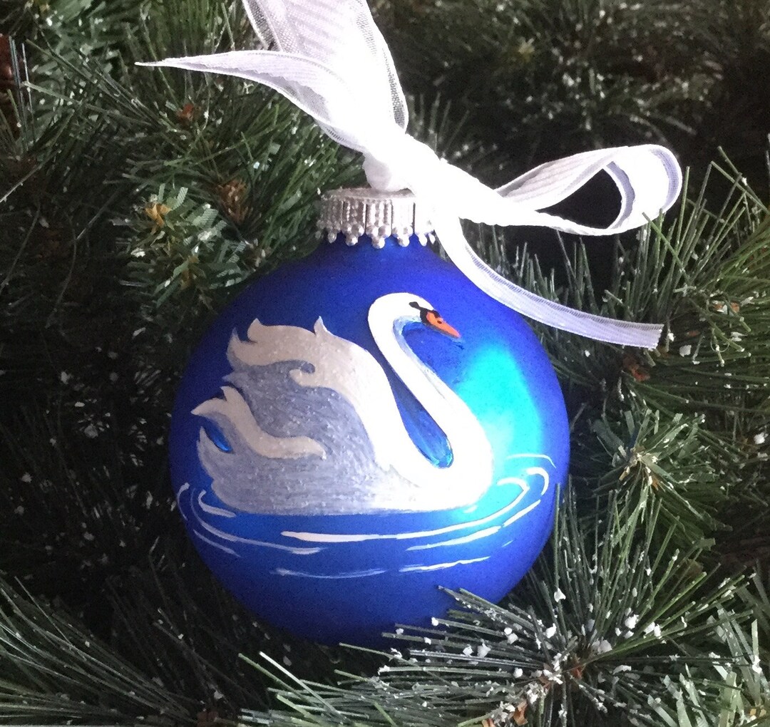 Personalized Swan Ornament - Hand Painted Glass Bauble - Christmas ...