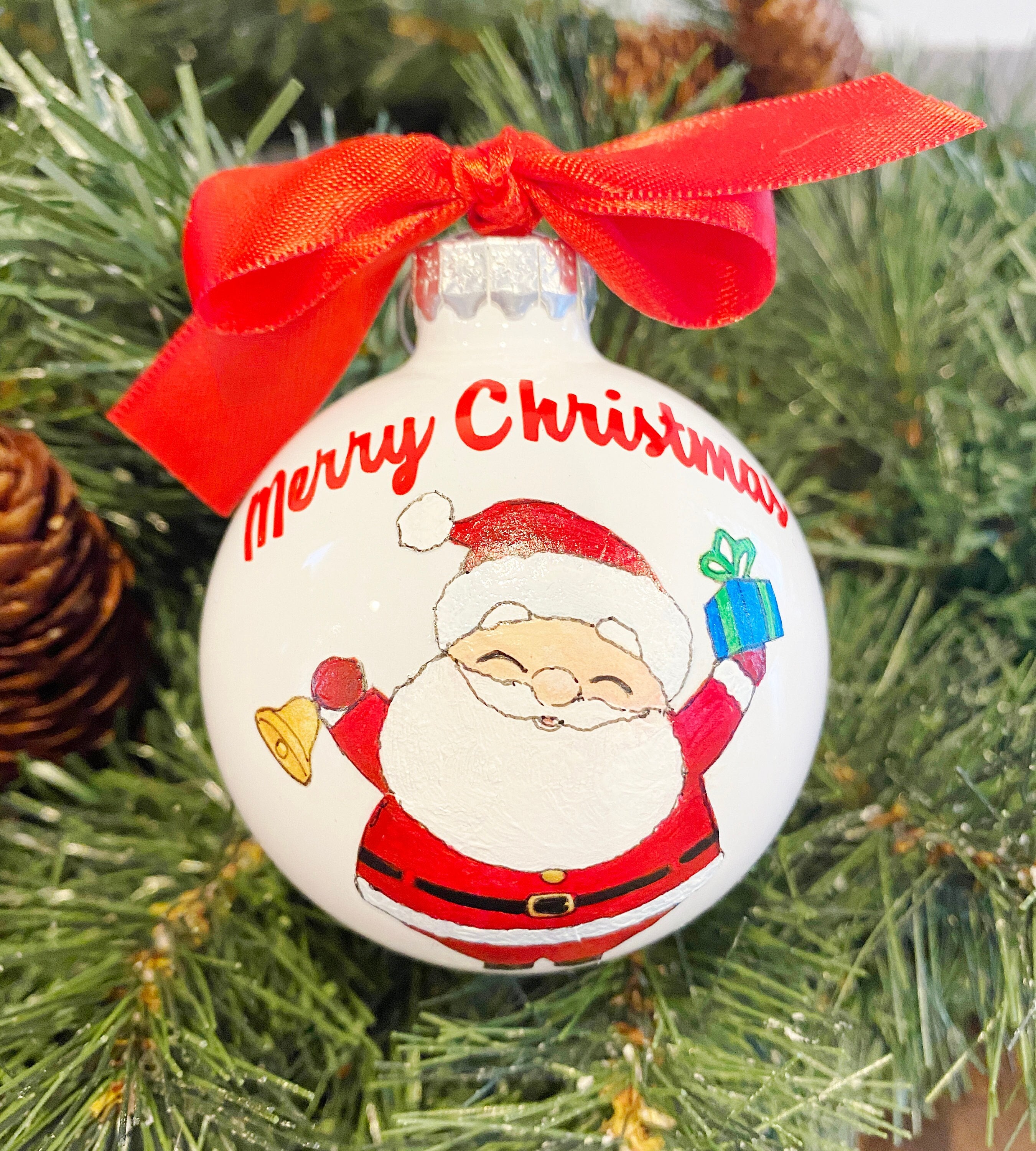 Personalized Hand Painted Santa Ornament, Merry Christmas Glass Santa ... Personalized Hand Painted Santa Ornament, Merry Christmas Glass Santa ...