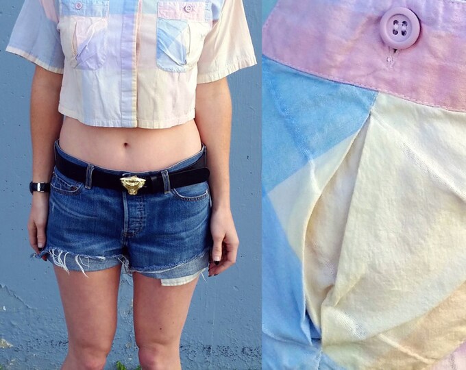 Retro Vtg 1980s CROP Pastel Plaid Belly Shirt Midriff Cropped Top ...