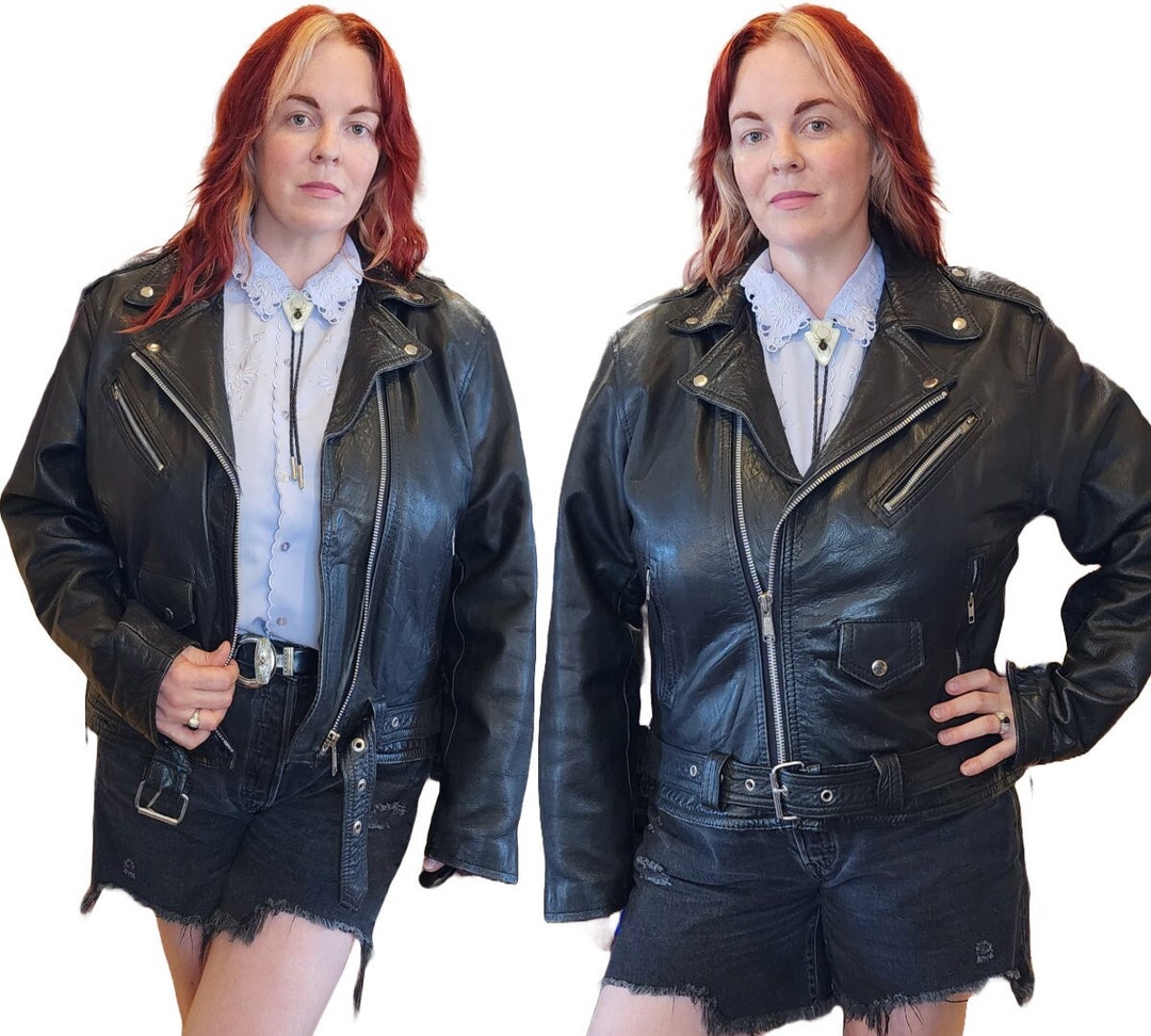 Vintage 1970s Leather MOTO Biker Jacket | Black Metal Punk Rock Leather ...