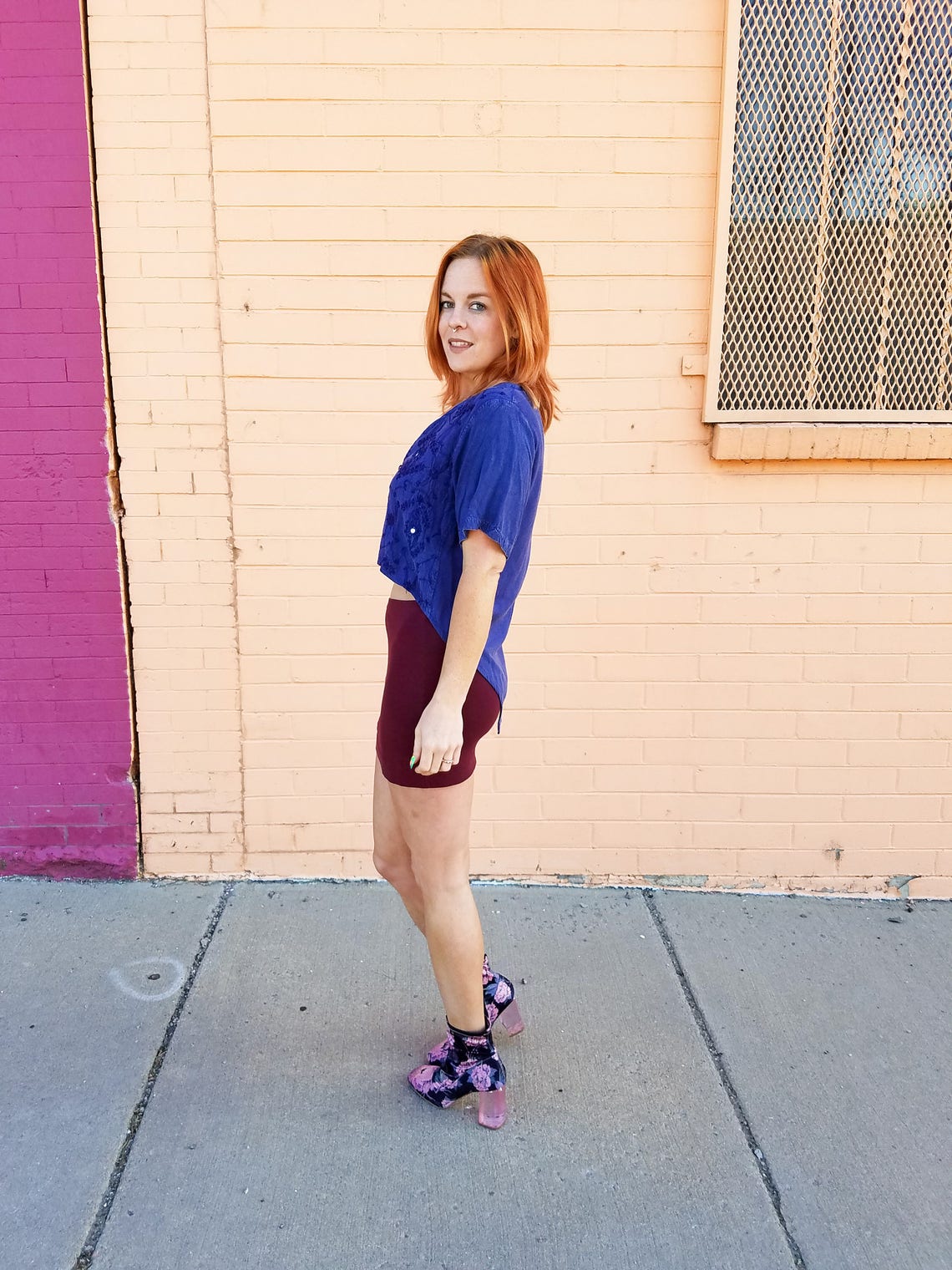 90's FLORAL Embroidered Fishtail Blouse Midriff Crop Top INDIGO Hippie ...