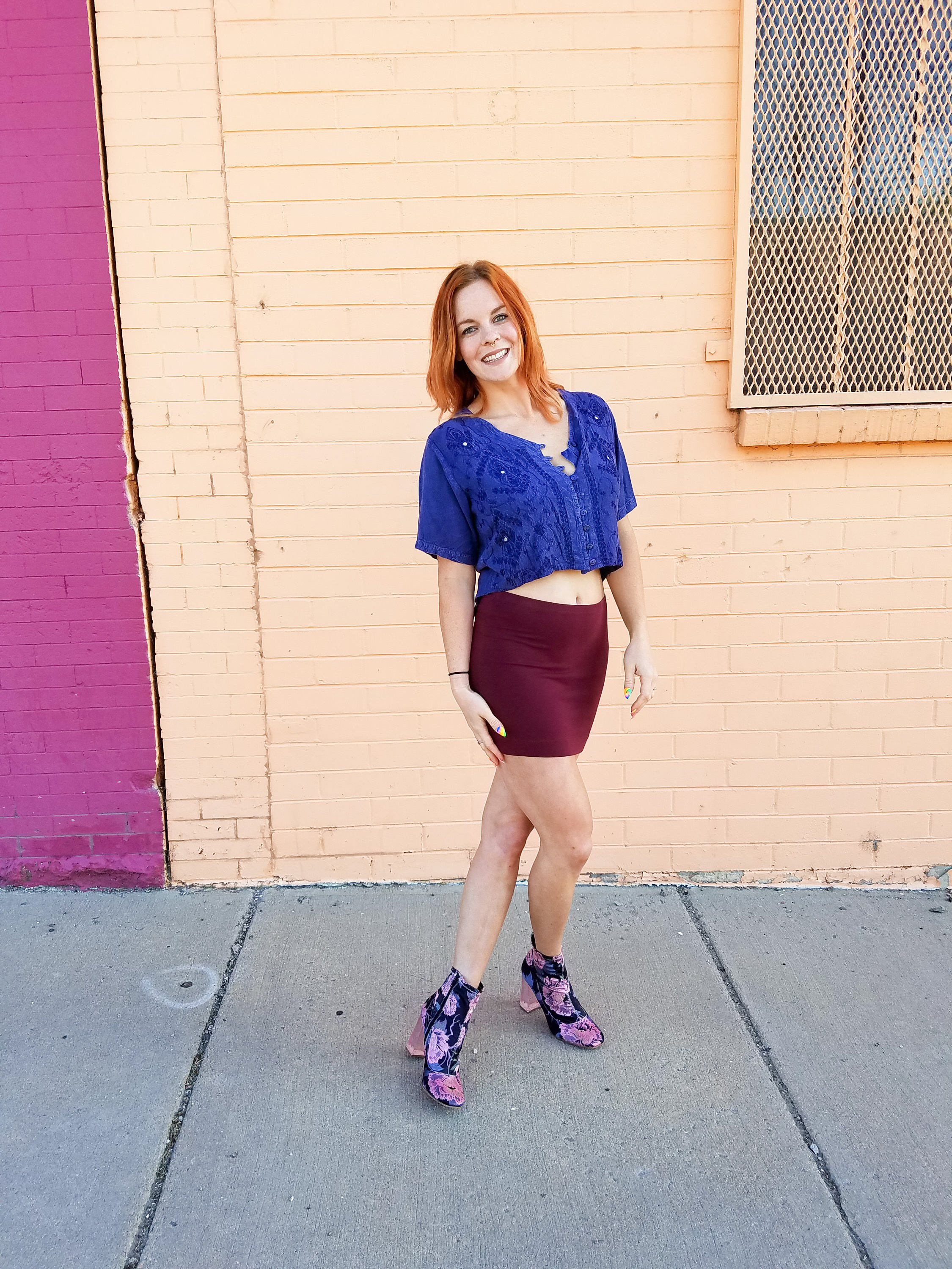 90's FLORAL Embroidered Fishtail Blouse Midriff Crop Top INDIGO Hippie ...