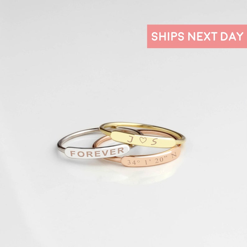 Name Ring Stackable Ring Initial Ring Stacking Bar Ring - Etsy