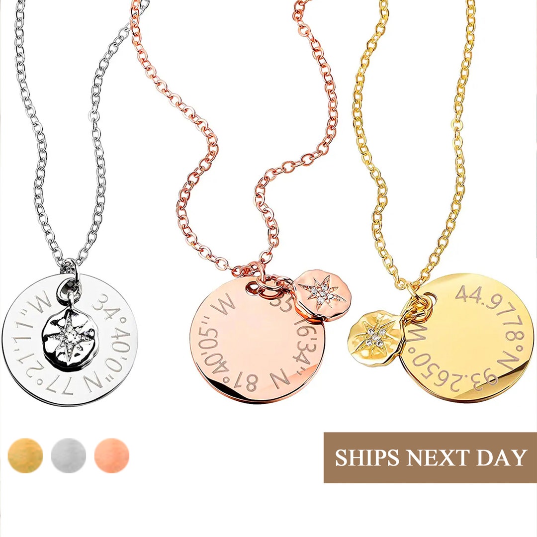Compass Necklace for Women Coordinate Engraved Necklace to My Daughter ...