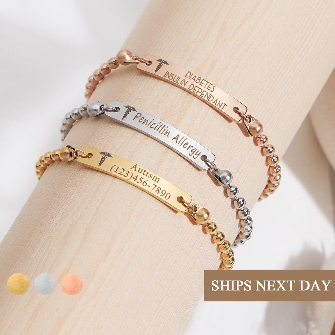Medical Alert Bracelet Women Diabetes Medical ID Jewelry Personalized ...