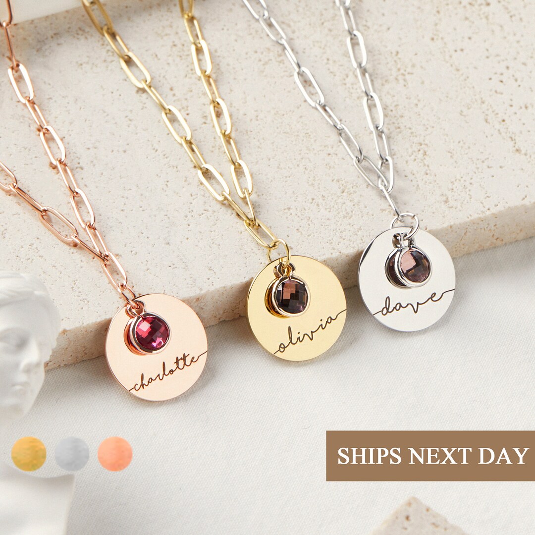 Birthstone Personalized Name Engraved Necklace With Bridesmaid - Etsy