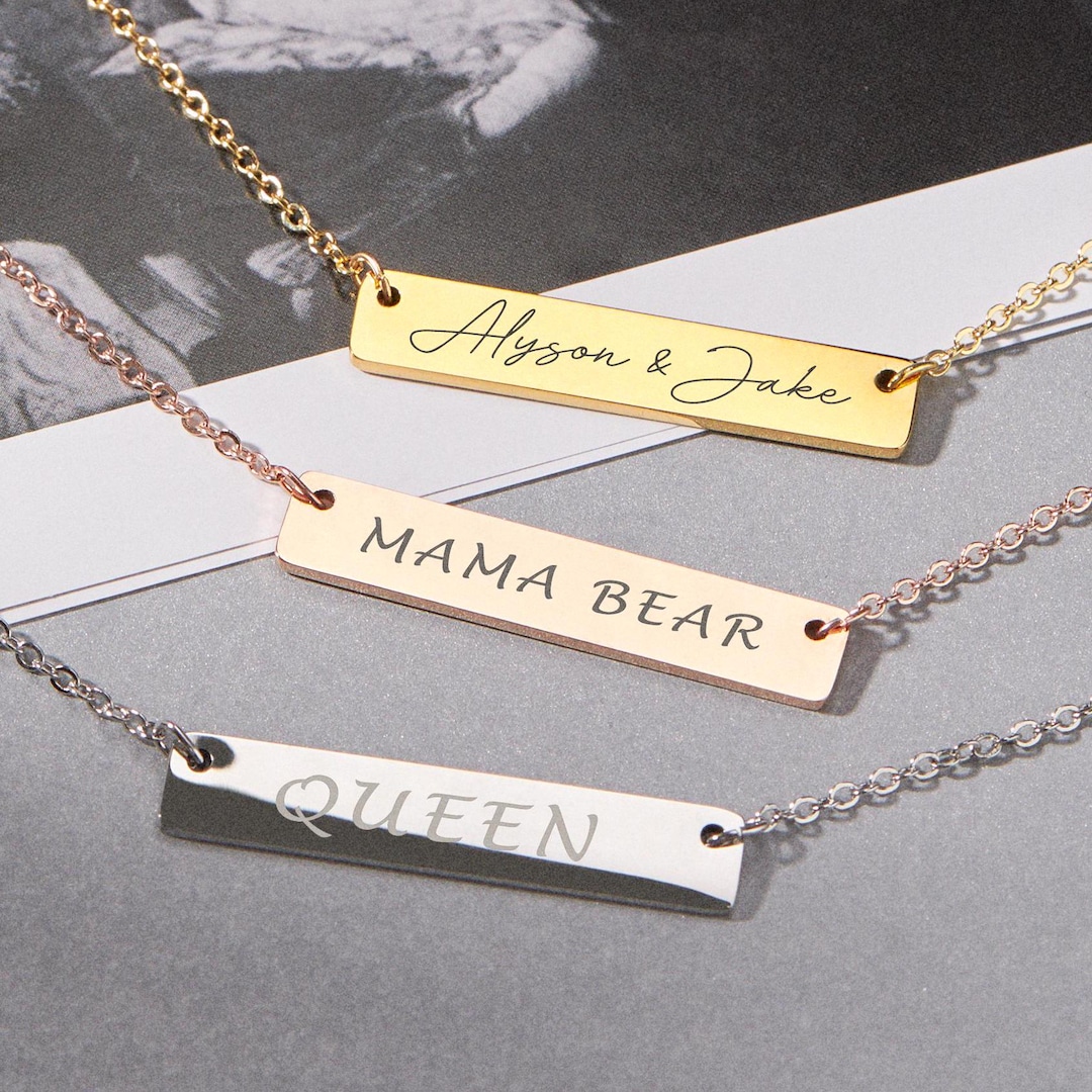 Custom Engraved Necklaces for Women Personalized Name Bar Birthday Gift ...
