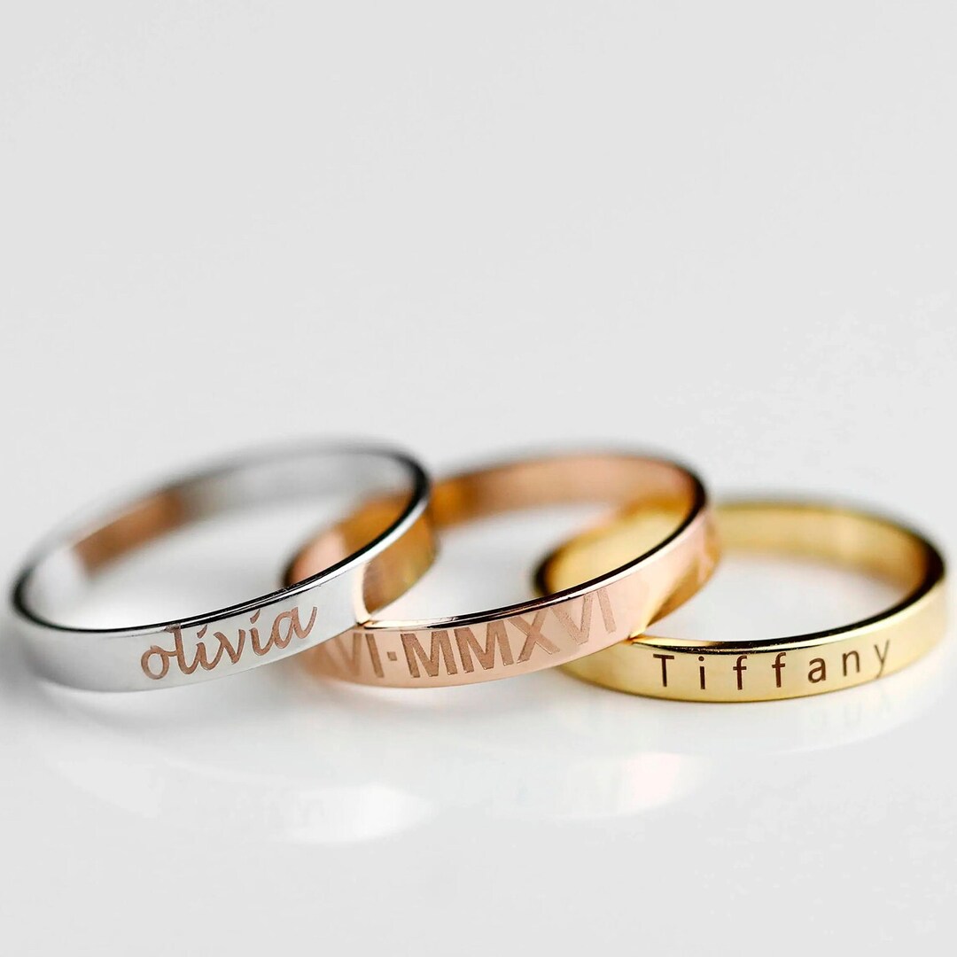 Engraved Rings for Women Handmade Jewelry Rings Personalized Stackable ...