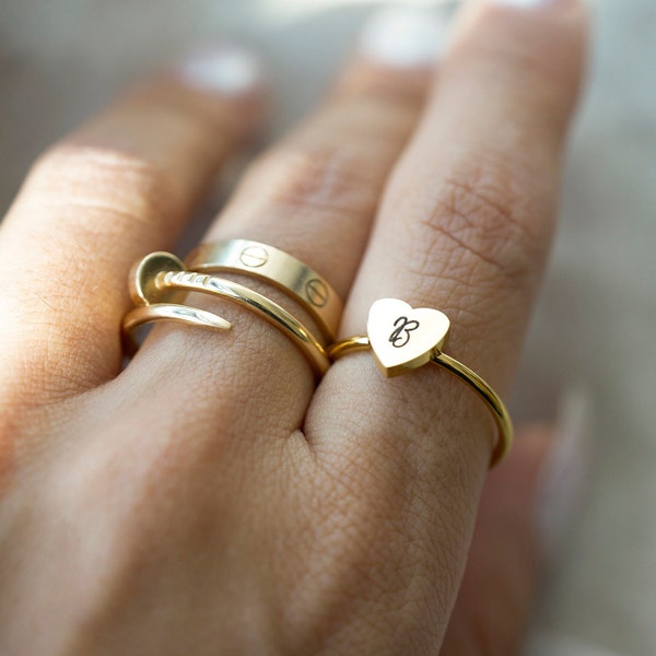 Initial Heart Ring - Etsy