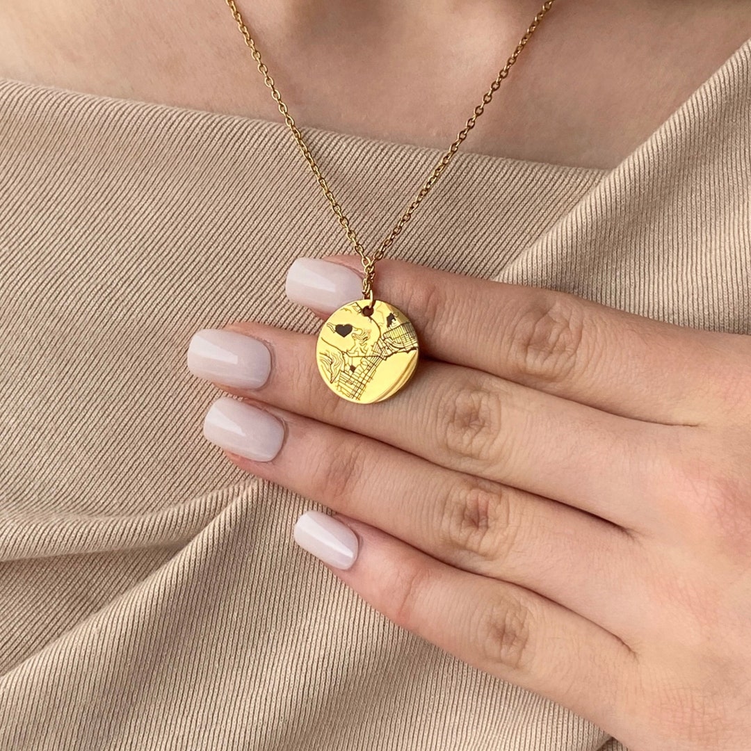 Personalized Map Necklace Where We Met Customized Map Gift for Mom ...